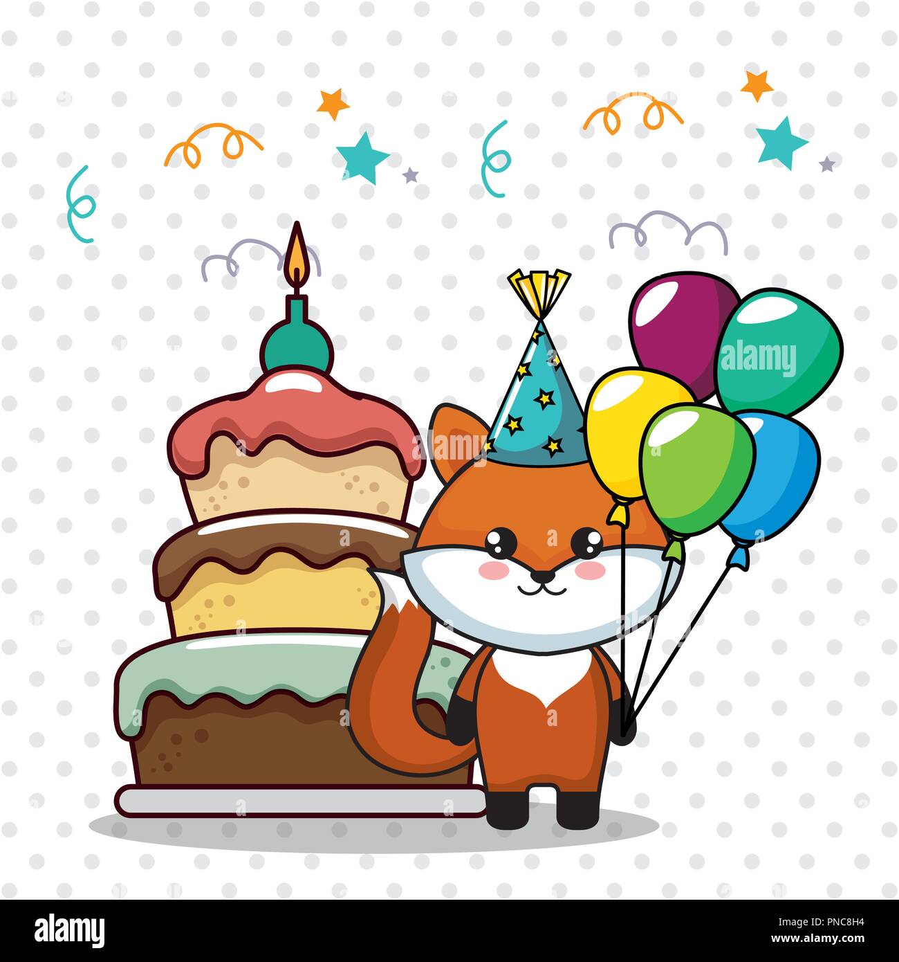 happy birthday card with cute fox Stock Vector Image & Art - Alamy