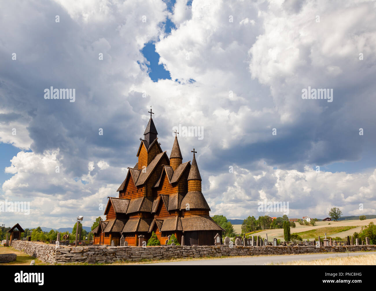 13th century wooden Heddal Stave Church, the largest remaining stave ...