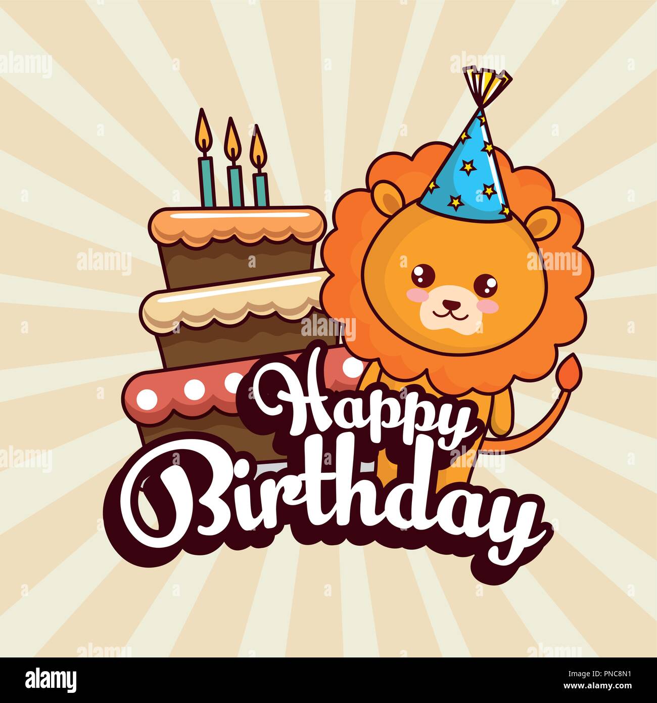 happy birthday card with cute lion Stock Vector Image & Art - Alamy