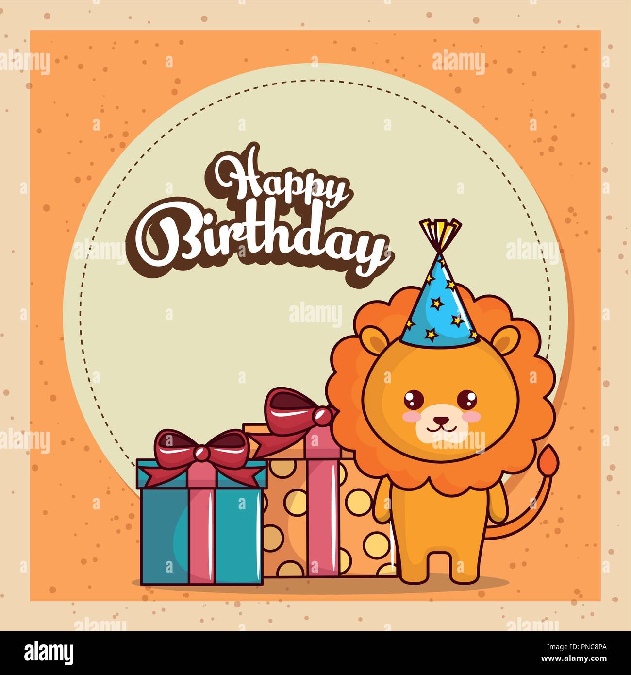 happy birthday card with cute lion Stock Vector Image & Art - Alamy