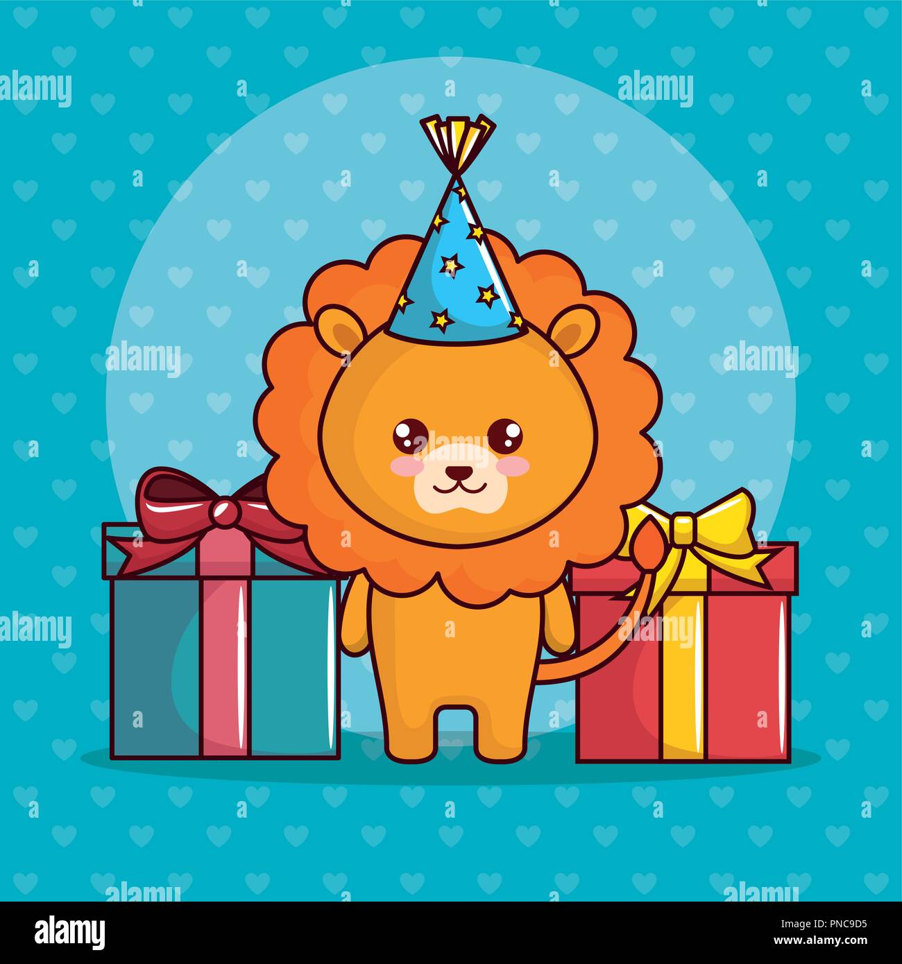 happy birthday card with cute lion Stock Vector Image & Art - Alamy