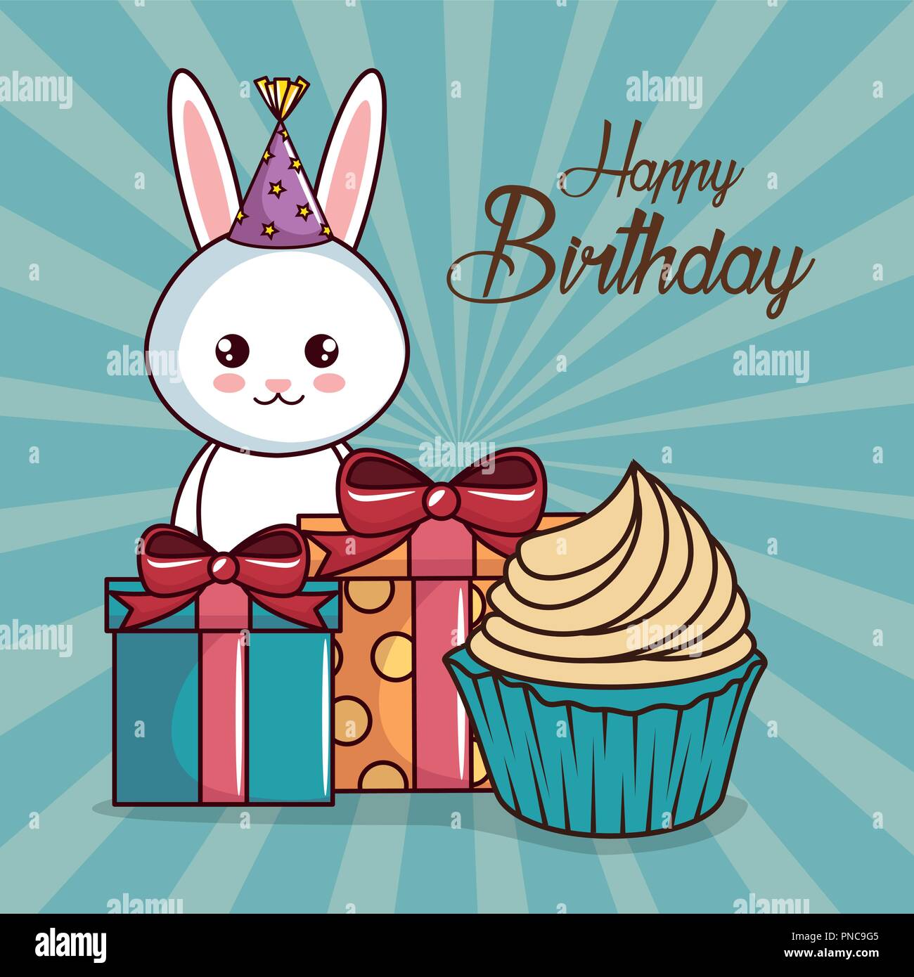 happy birthday card with cute rabbit Stock Vector Image & Art - Alamy