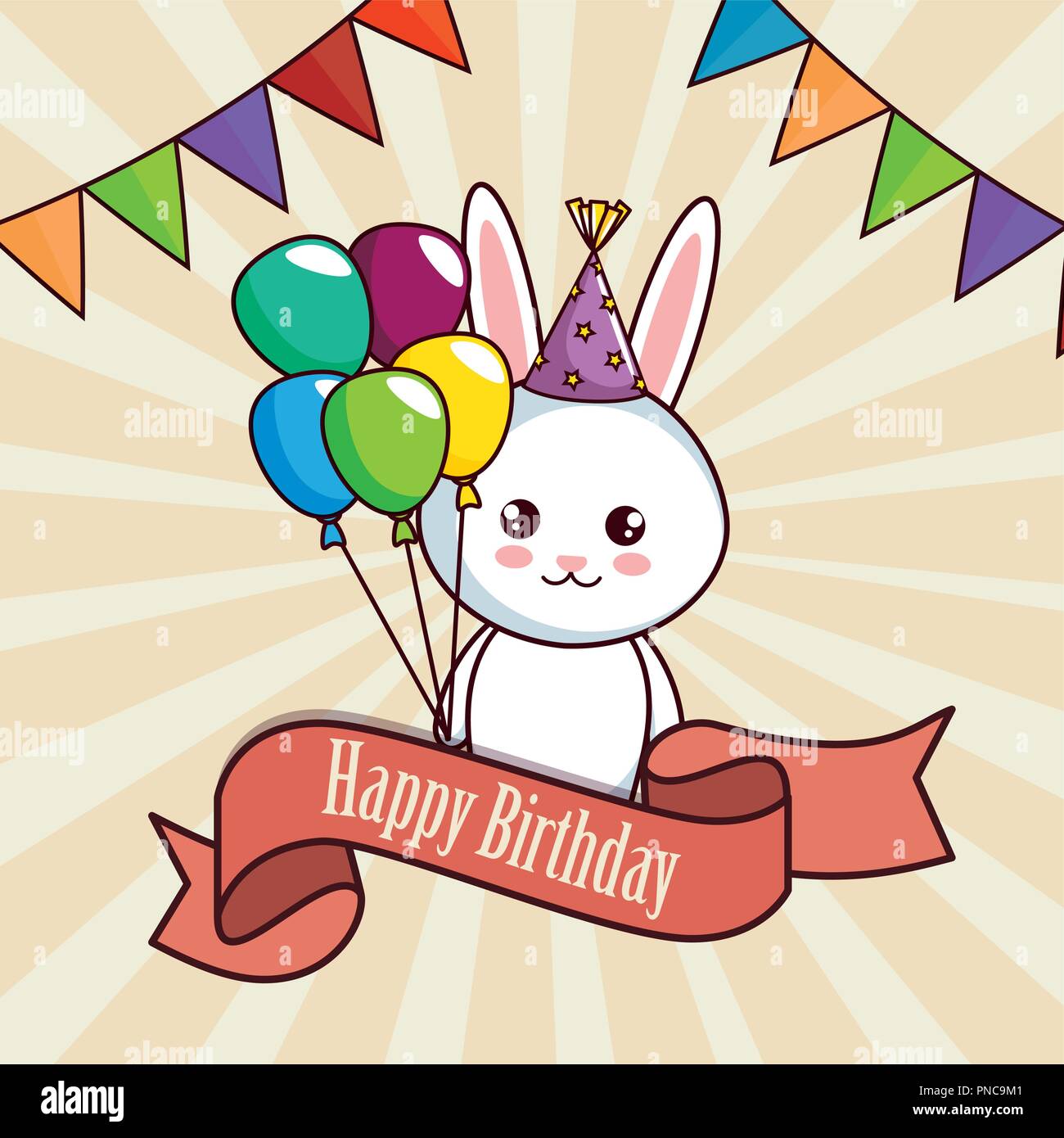 happy birthday card with cute rabbit Stock Vector Image & Art - Alamy