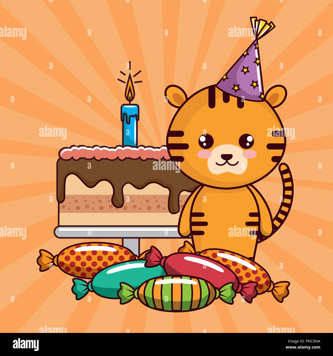 happy birthday card with cute tiger Stock Vector Image & Art - Alamy