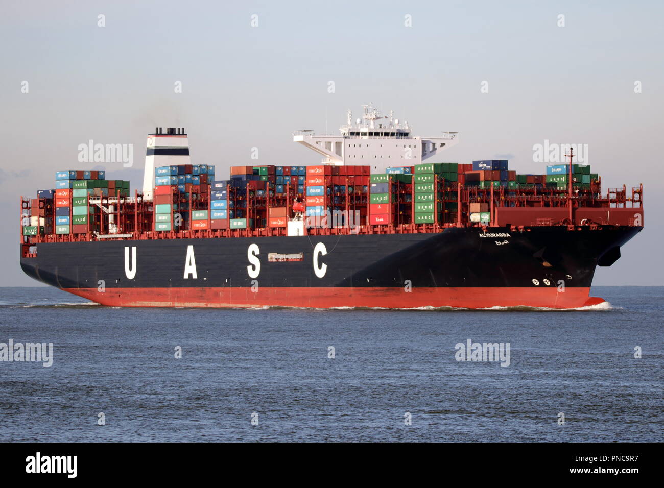 The container ship Al Murabba arrives at the port of Rotterdam on 18 ...