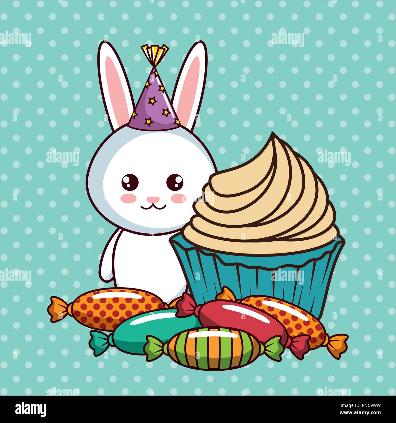 happy birthday card with cute rabbit Stock Vector Image & Art - Alamy