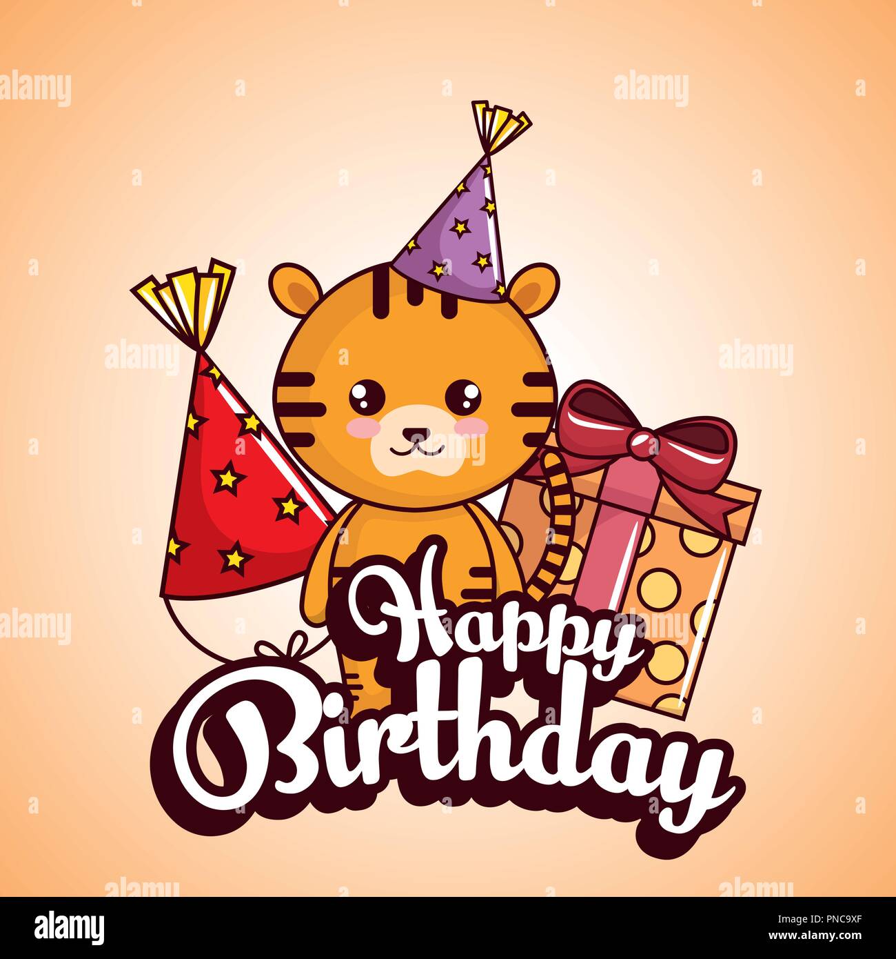happy birthday card with cute tiger Stock Vector Image & Art - Alamy
