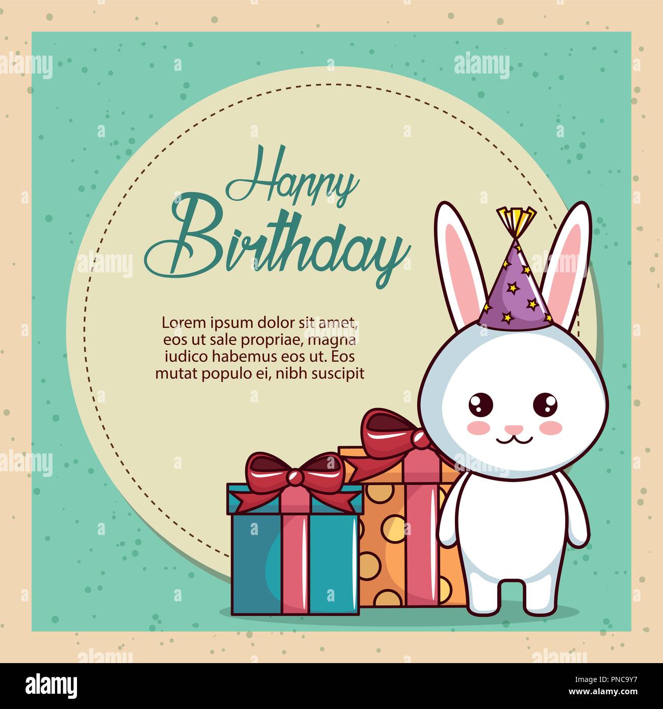 happy birthday card with cute rabbit Stock Vector Image & Art - Alamy