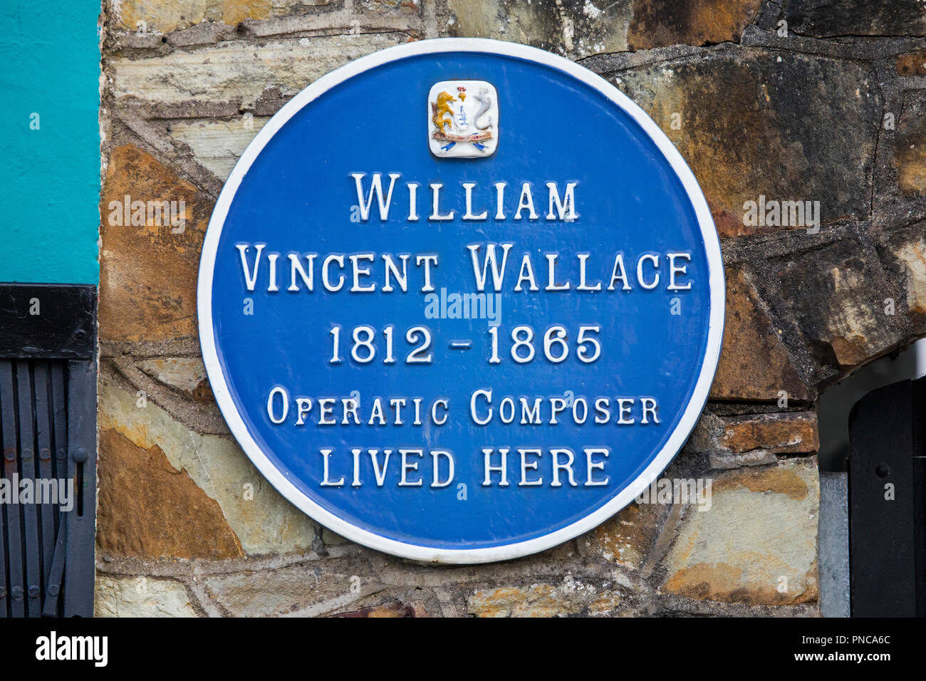 Waterford, Republic of Ireland - August 14th 2018: A blue plaque in the ...