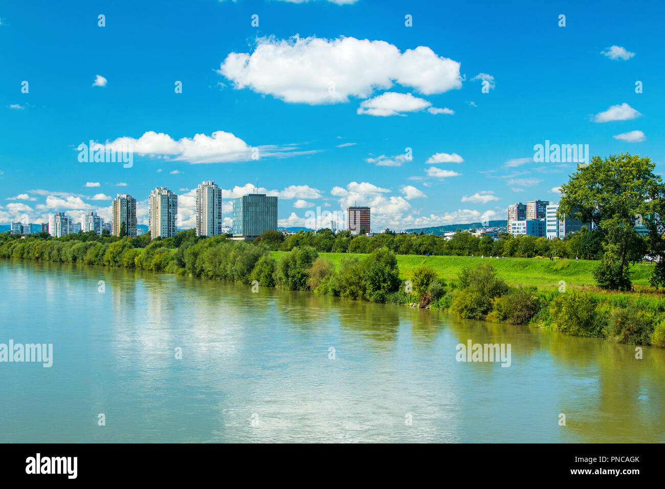 River Sava and Zagreb modern skyline, Croatia Stock Photo - Alamy