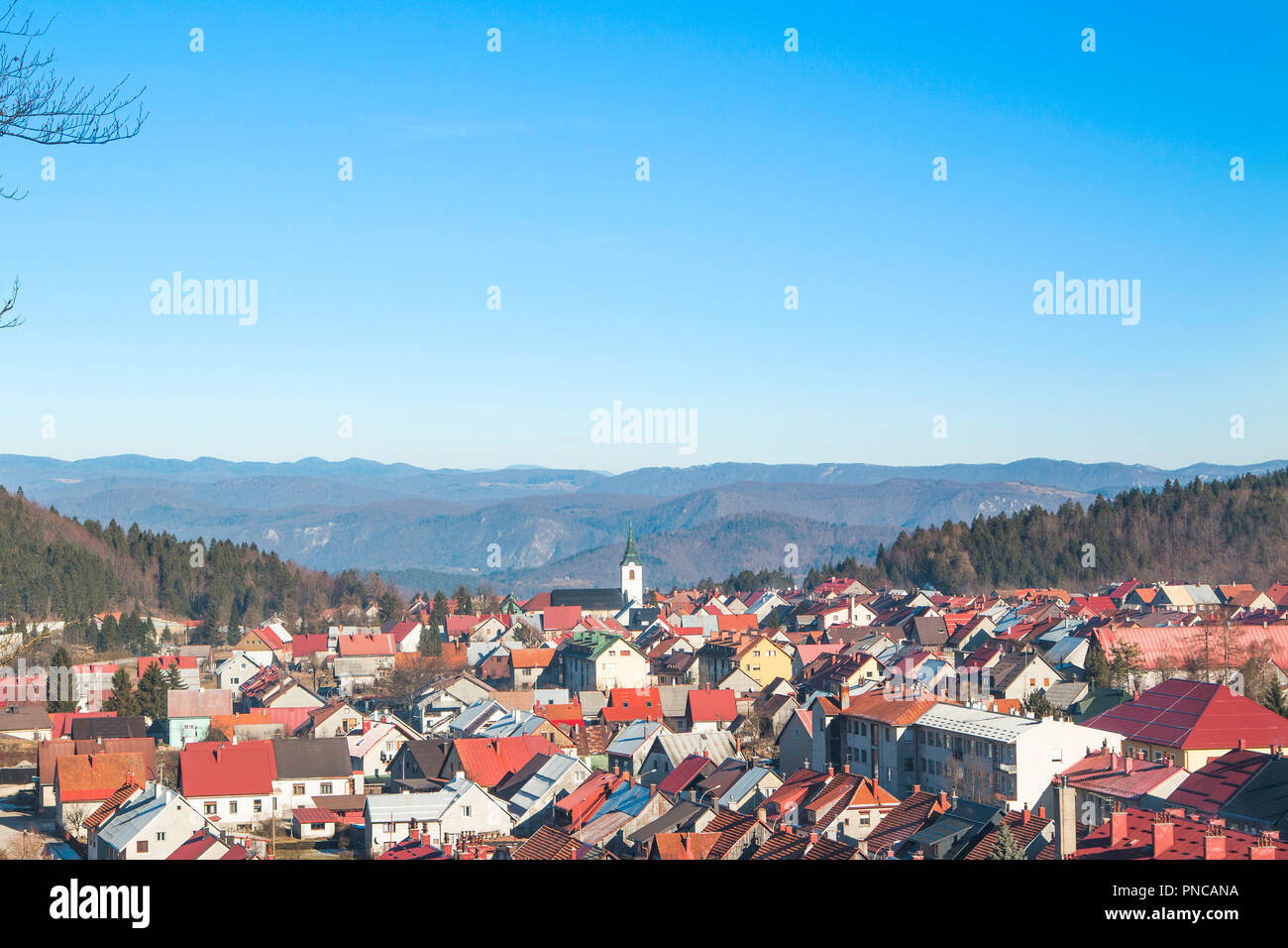 Panoramic view of Croatian town Delnice, Gorski Kotar Stock Photo - Alamy