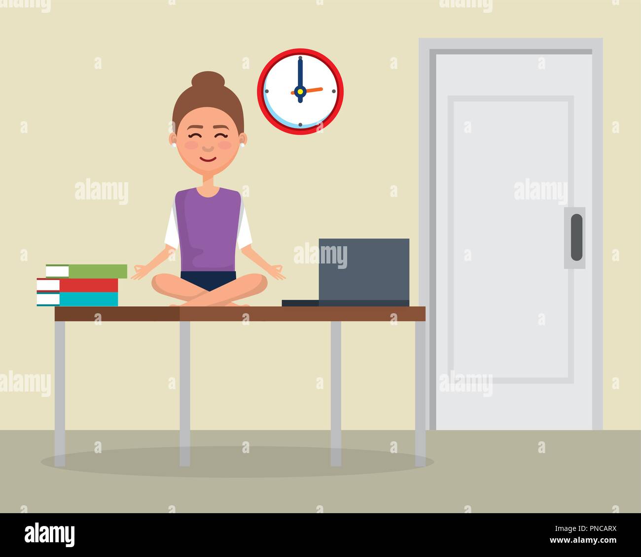 business woman practicing yoga in office desk Stock Vector Image & Art ...