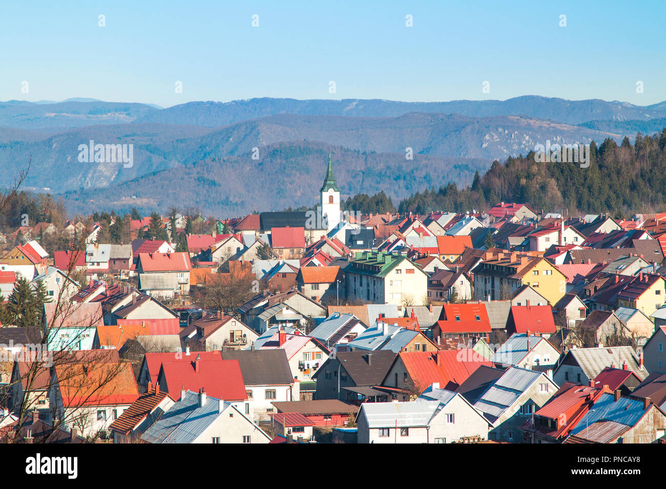 Panoramic view of Croatian town Delnice, Gorski Kotar Stock Photo - Alamy