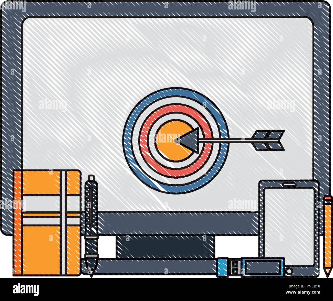computer target smartphone pen pencil notebook business Stock Vector ...