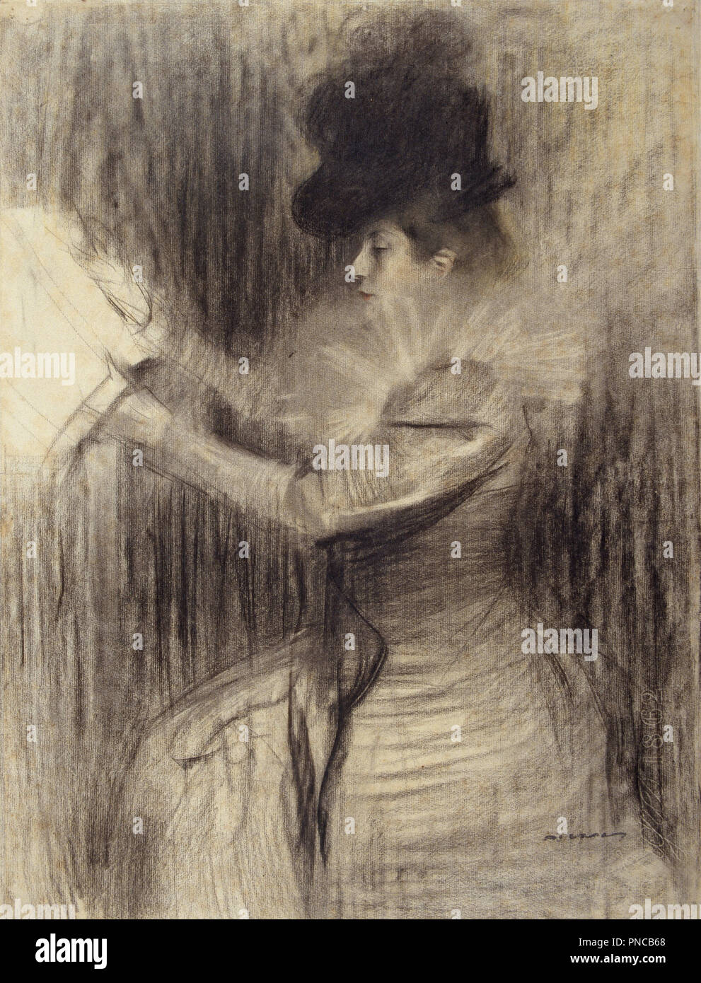 Female Figure. Date/Period: Ca. 1900. Drawing. Charcoal and pastel on ...