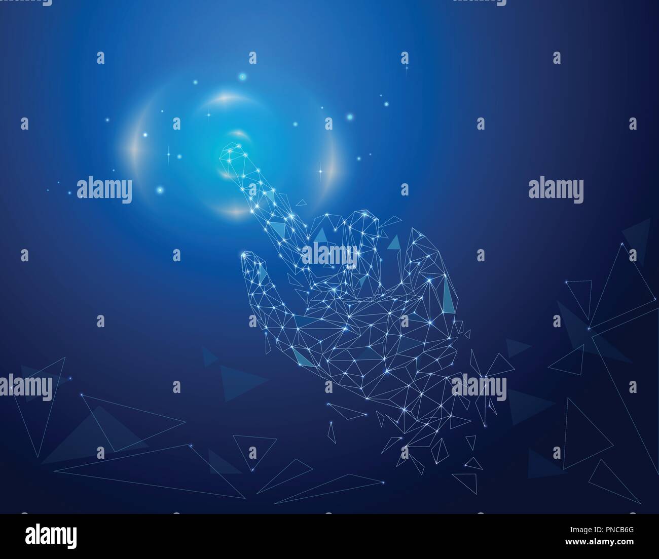Digital finger touching or pointing surface connection constituted a ...