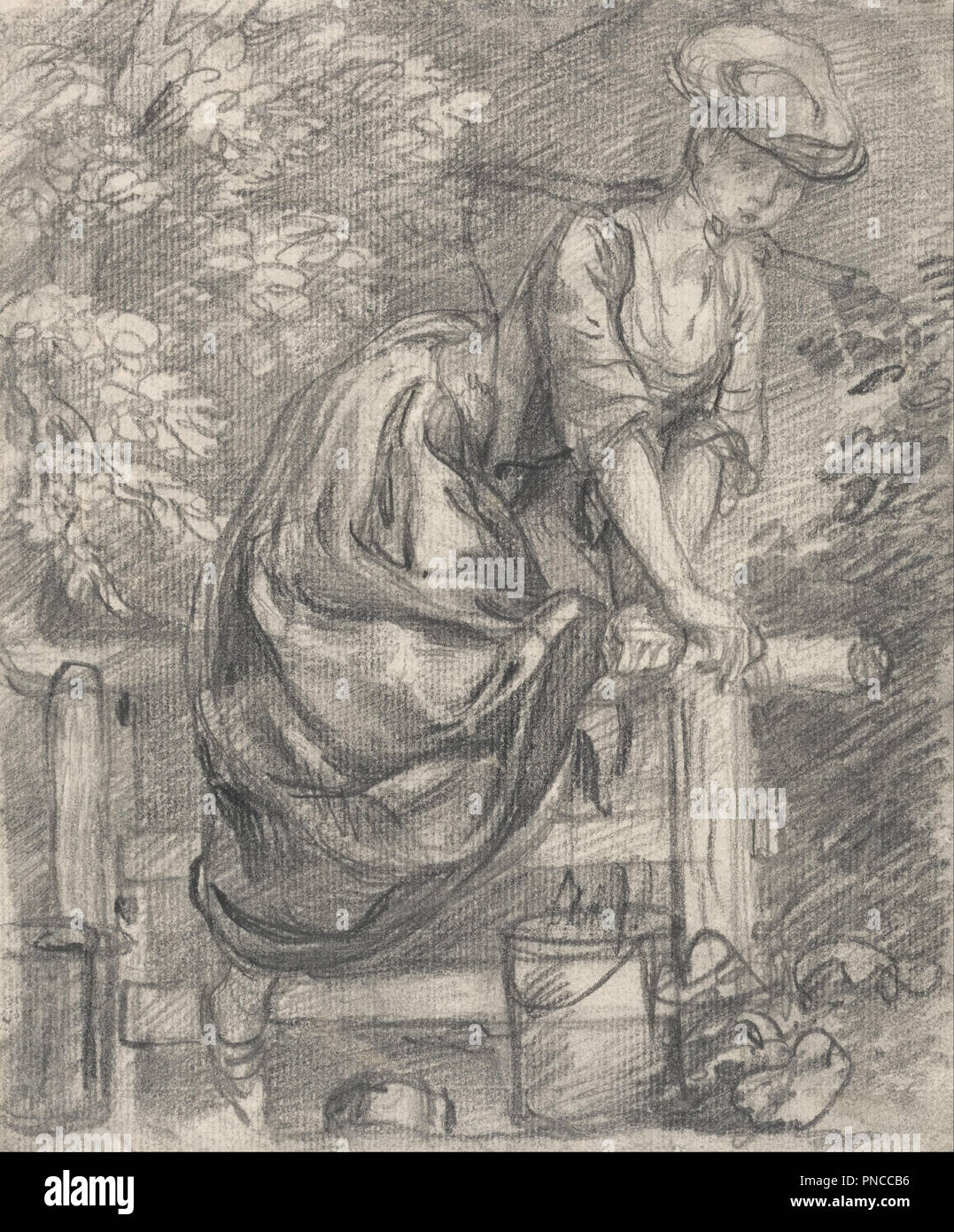 A Milkmaid Climbing a Stile. Date/Period: Ca. 1750. Drawing. Graphite ...