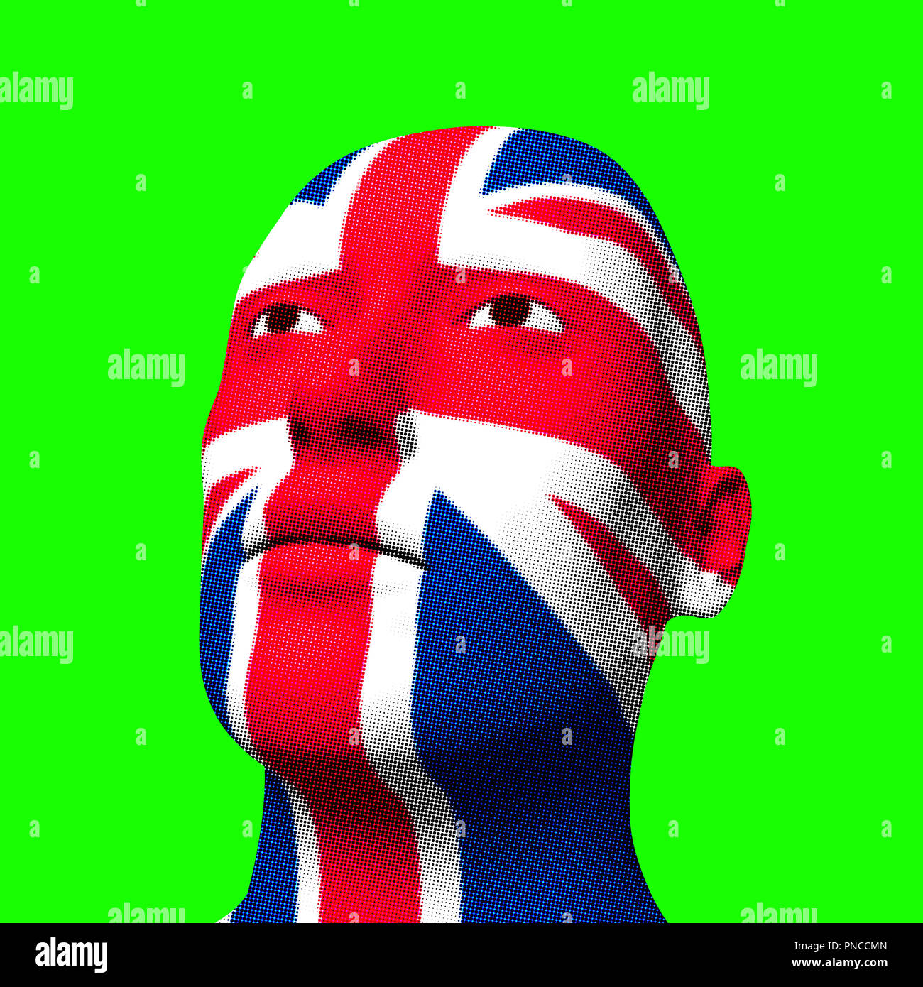 Face with union jack painted on. Easy separation from background ...