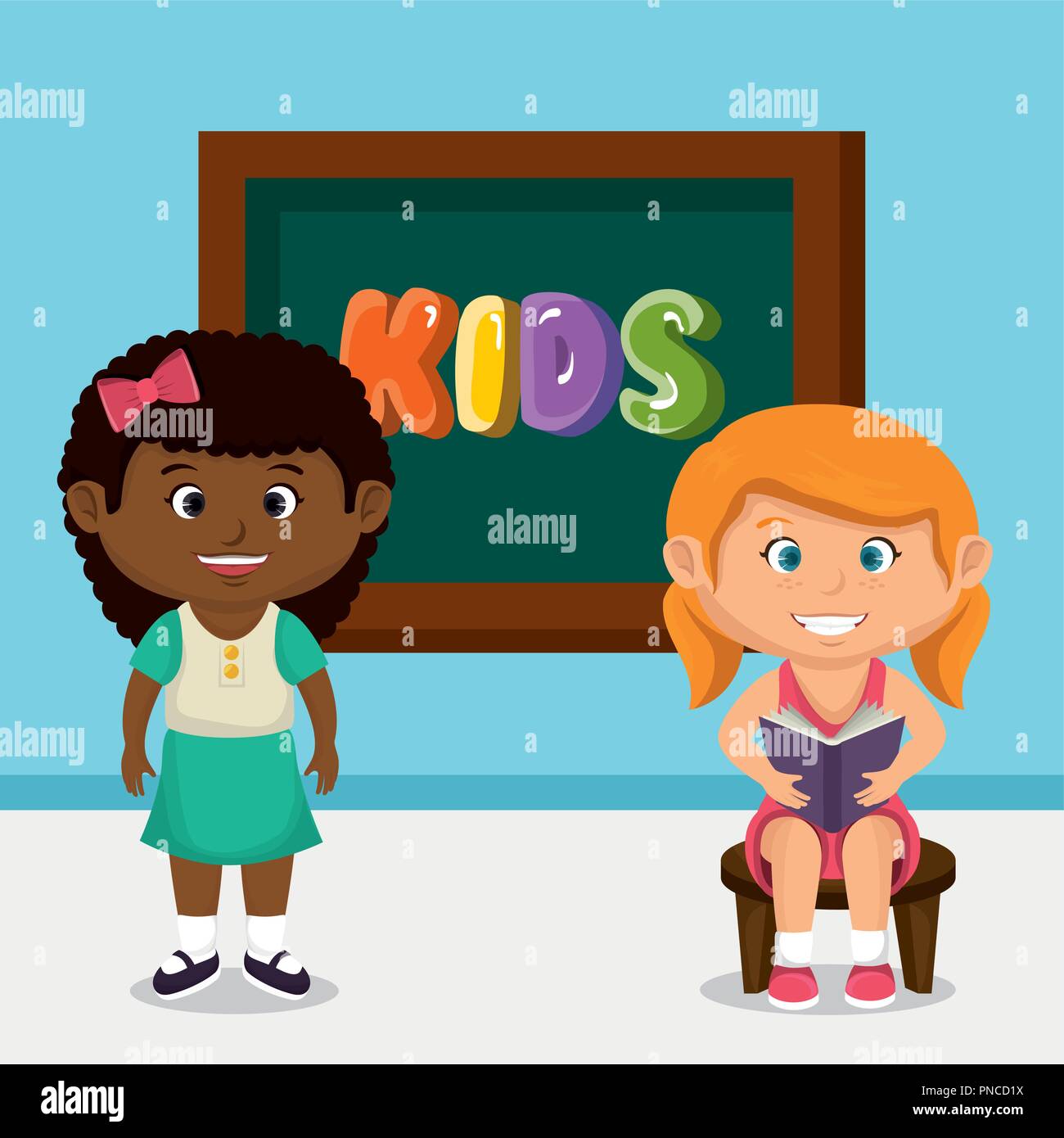 little school girls with chalkboard Stock Vector Image & Art - Alamy