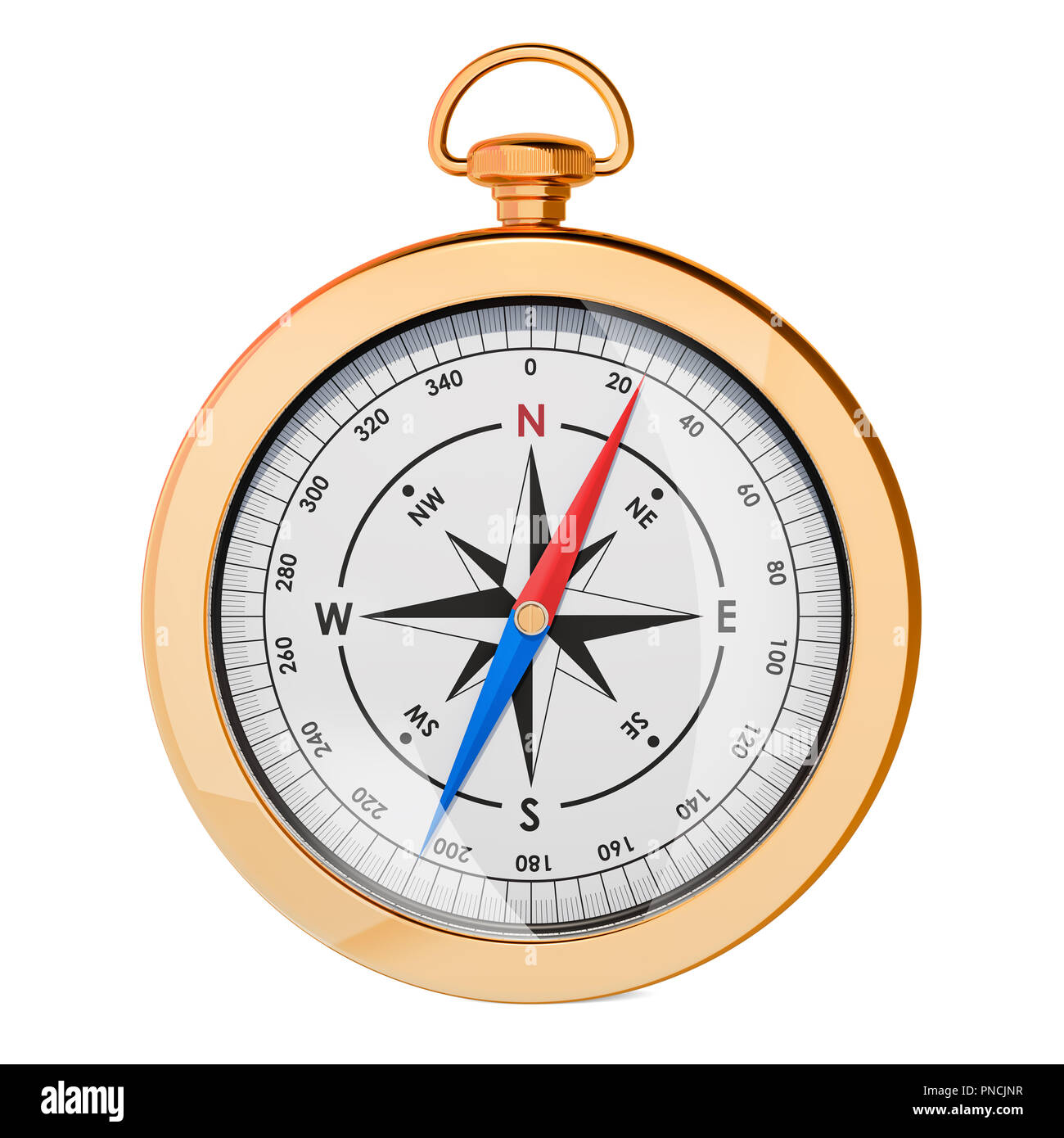 Golden Magnetic Compass, 3d rendering isolated on white background ...