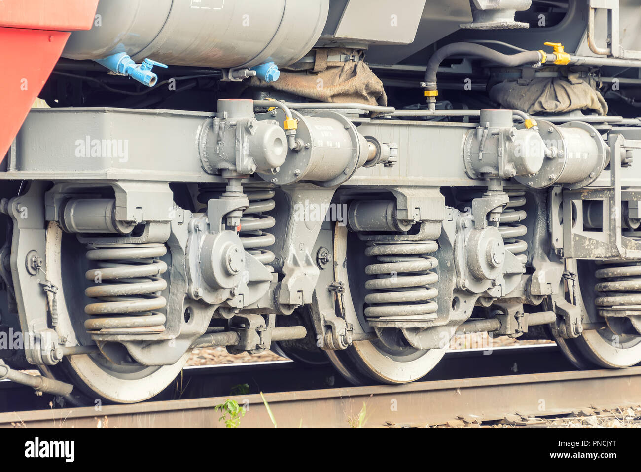 wheels of a train on rails. Railway Stock Photo - Alamy