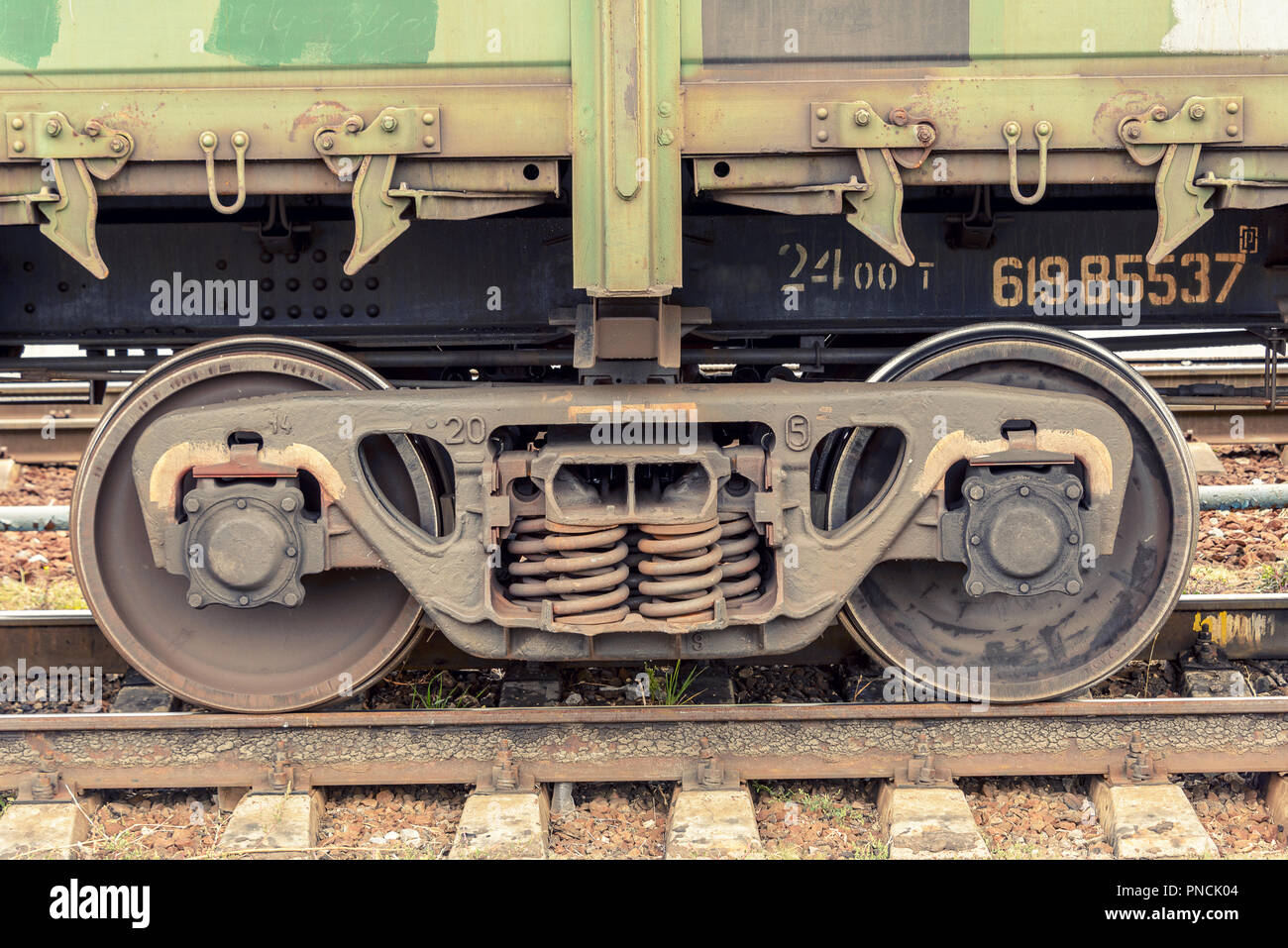 wheels of a train on rails. Railway Stock Photo - Alamy