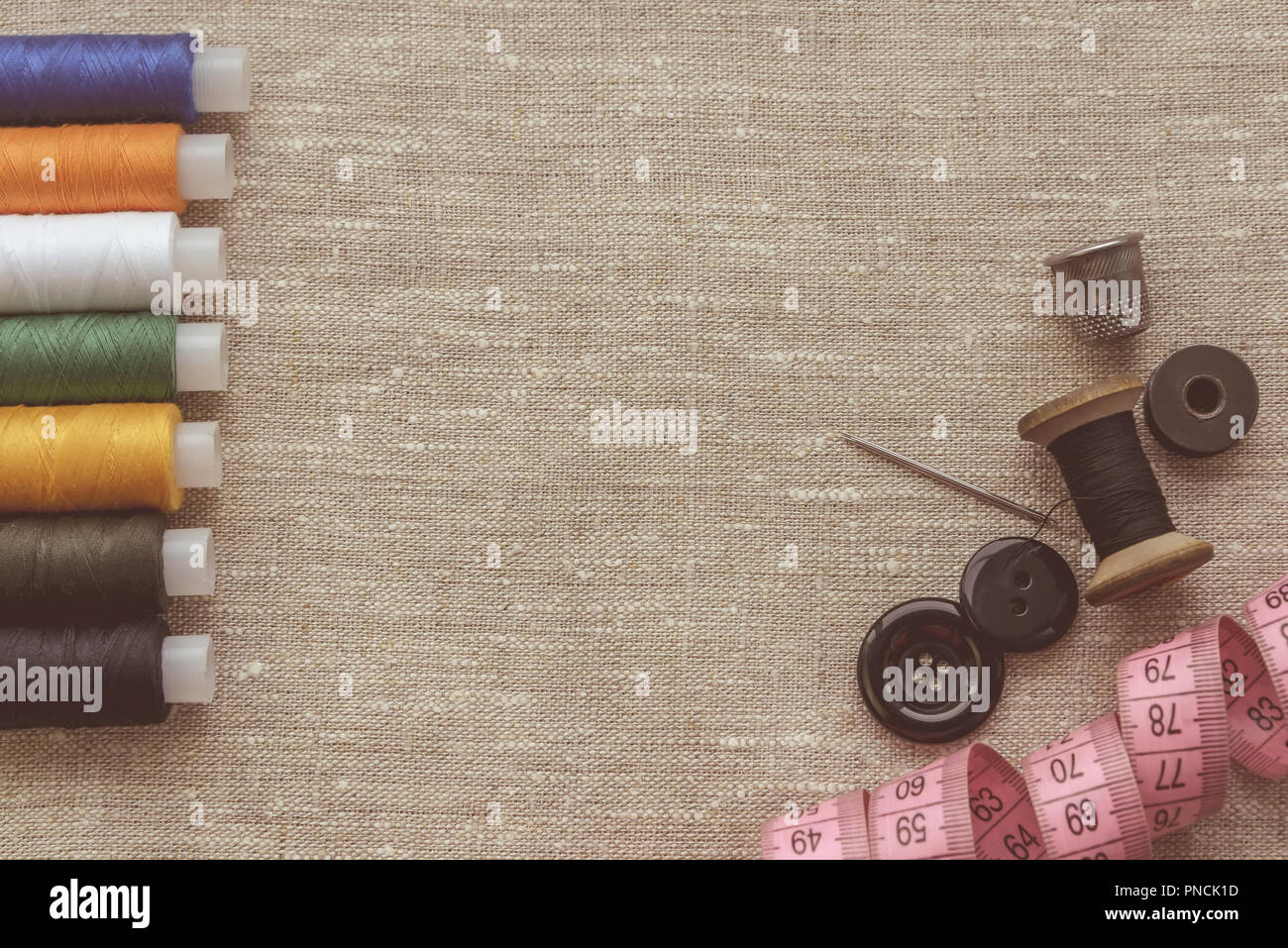 composition of seamstress, tailor, sewing thread and for knitting, copy ...