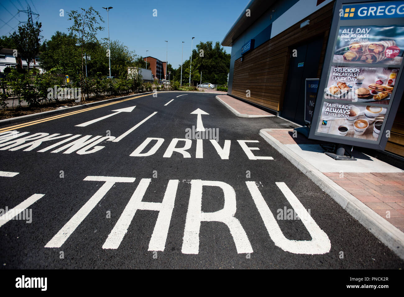 Greggs Drive Through. Manchester. UK Stock Photo - Alamy