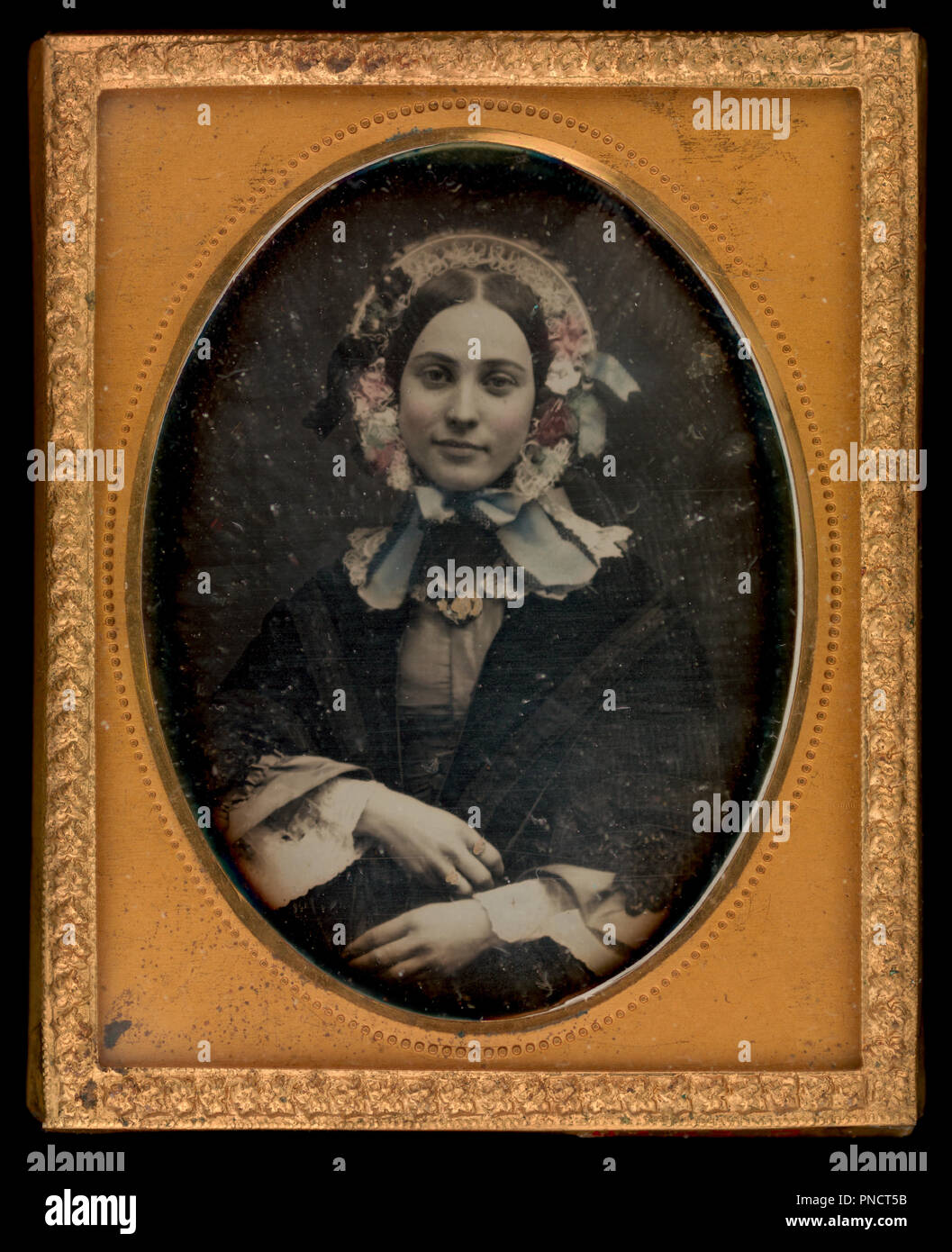 [Woman in Flowered Bonnet]. Artist: Unknown. Dimensions: 5.2 x 3.9 cm ...