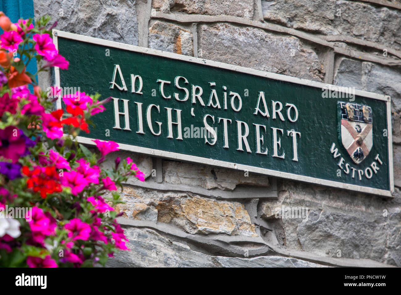 Westport, Republic of Ireland - August 21st 2018: A street sign for the ...