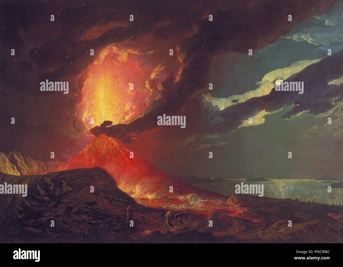 Vesuvius in Eruption, with a View over the Islands in the Bay of Naples ...