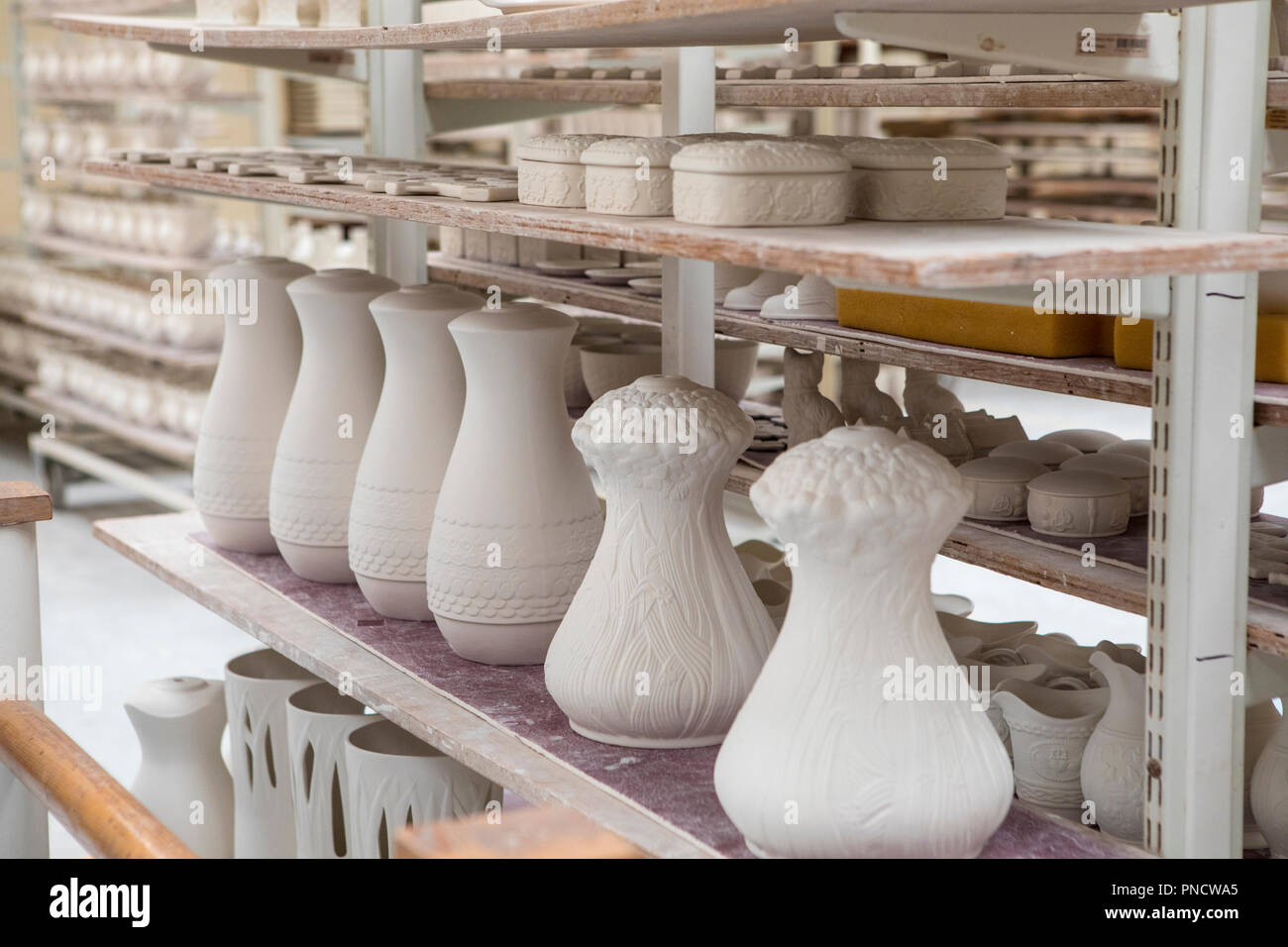 Belleek, Northern Ireland - August 22nd 2018: Pieces of unglazed and ...