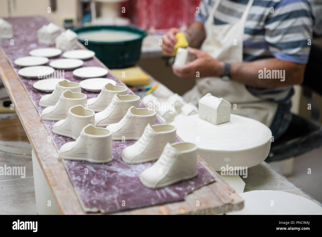 Belleek, Northern Ireland - August 22nd 2018: A craftsman working on ...