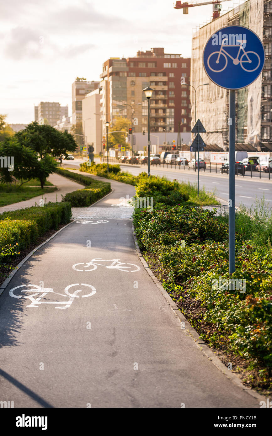 bicycle path - horizontal and vertical signs Stock Photo - Alamy