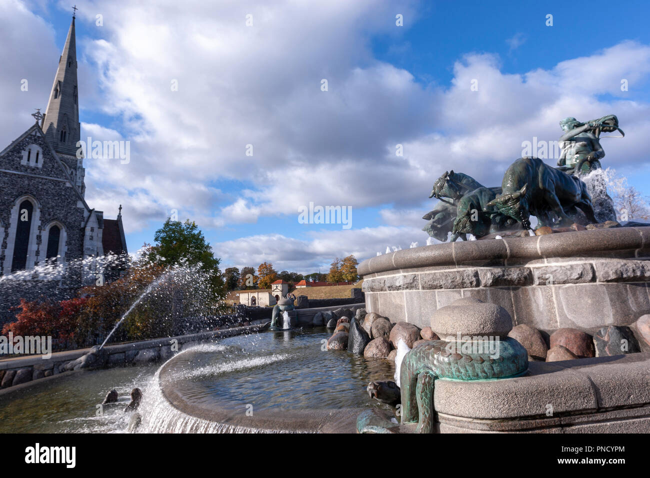 St Alban's Church and Gefion Fountain, designed by Danish artist Anders ...