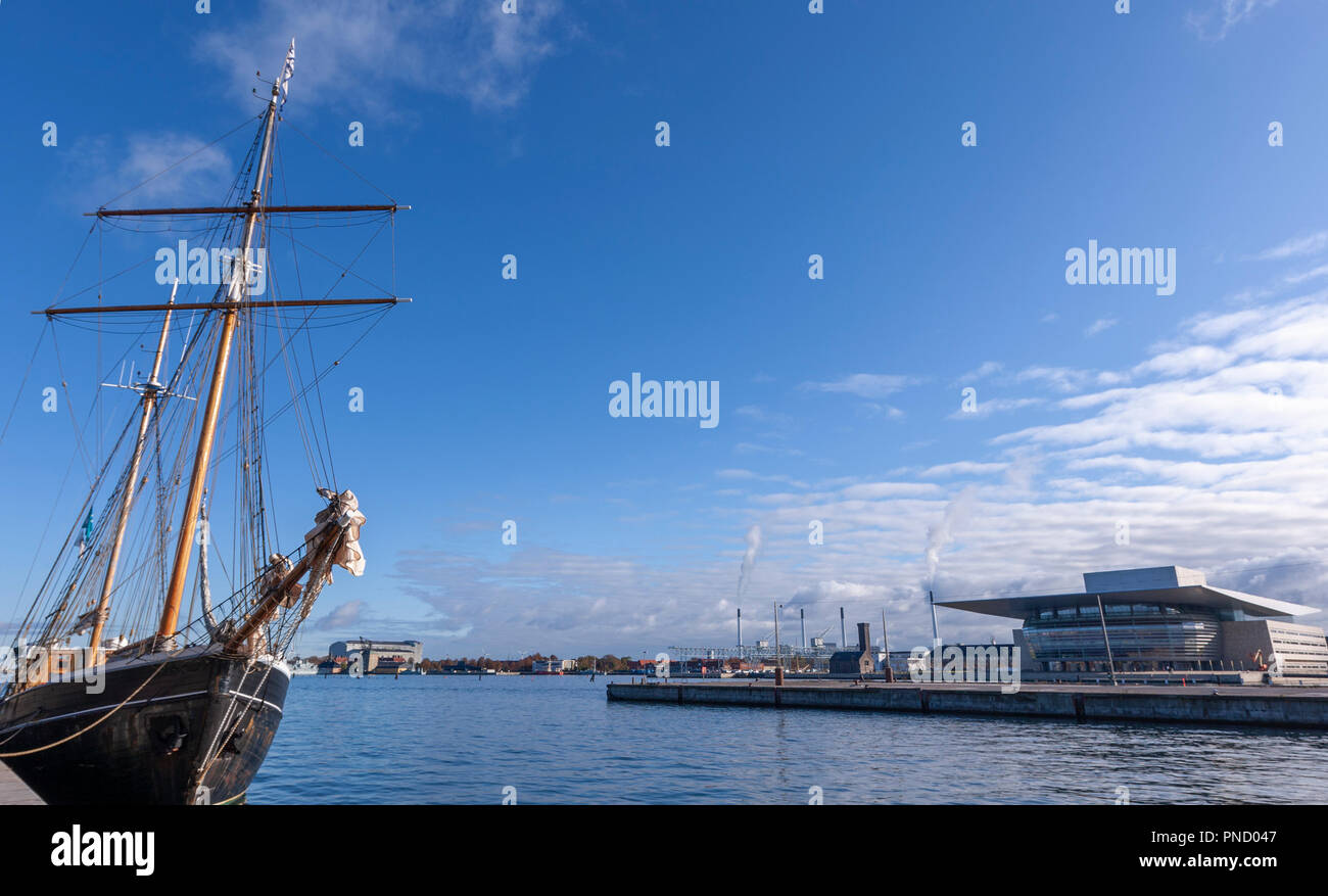 Tall ship and Copenhagen Opera House, Architect Henning Larsen, from ...