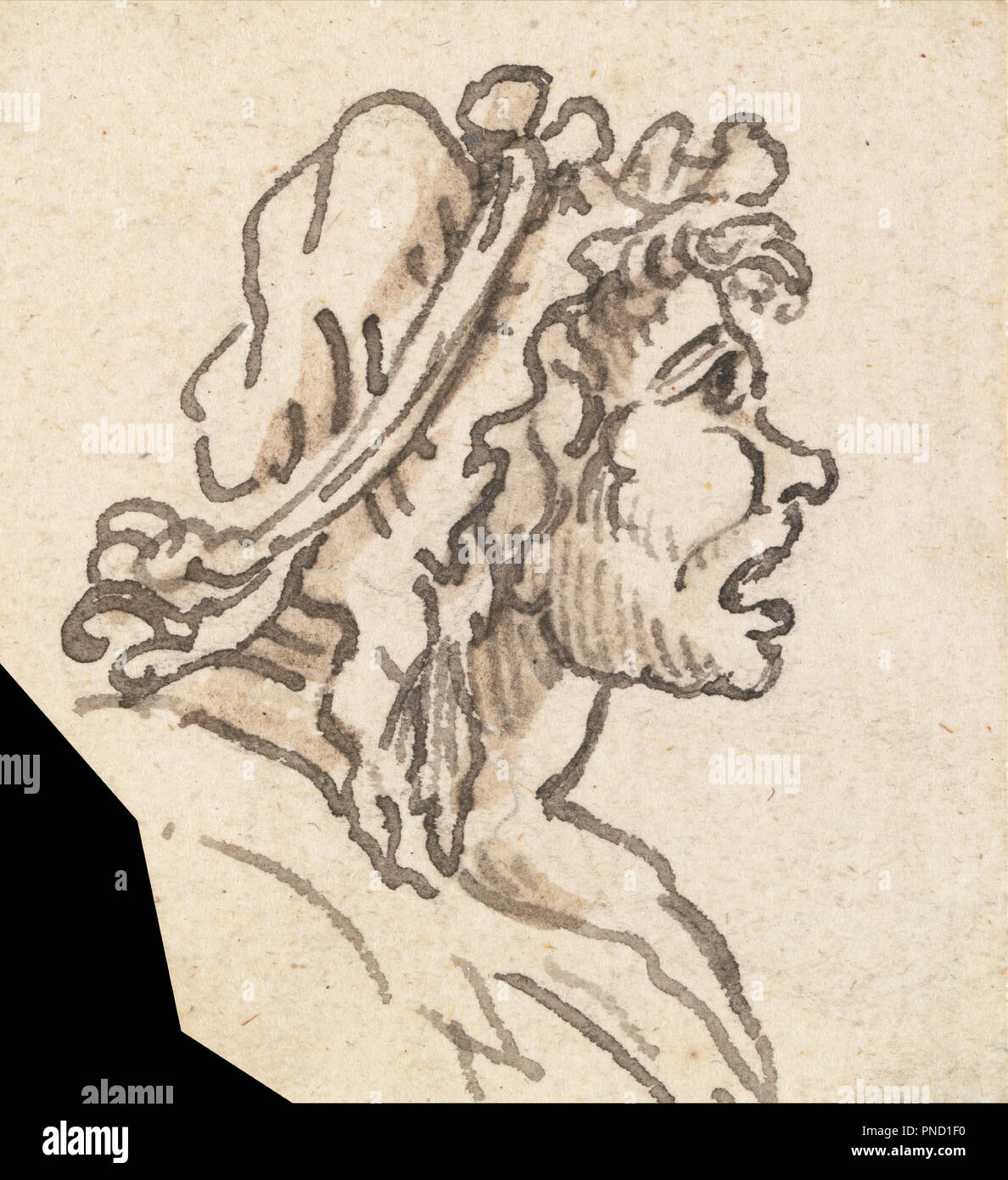 Grotesque Male Head. Drawing. Black ink on medium, smooth, cream laid ...
