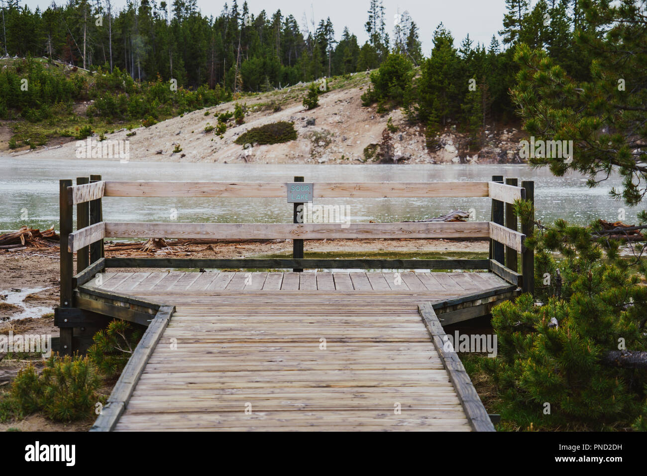 Boardwalk and viewing platform at Sour Lake, a geothermal feature in ...