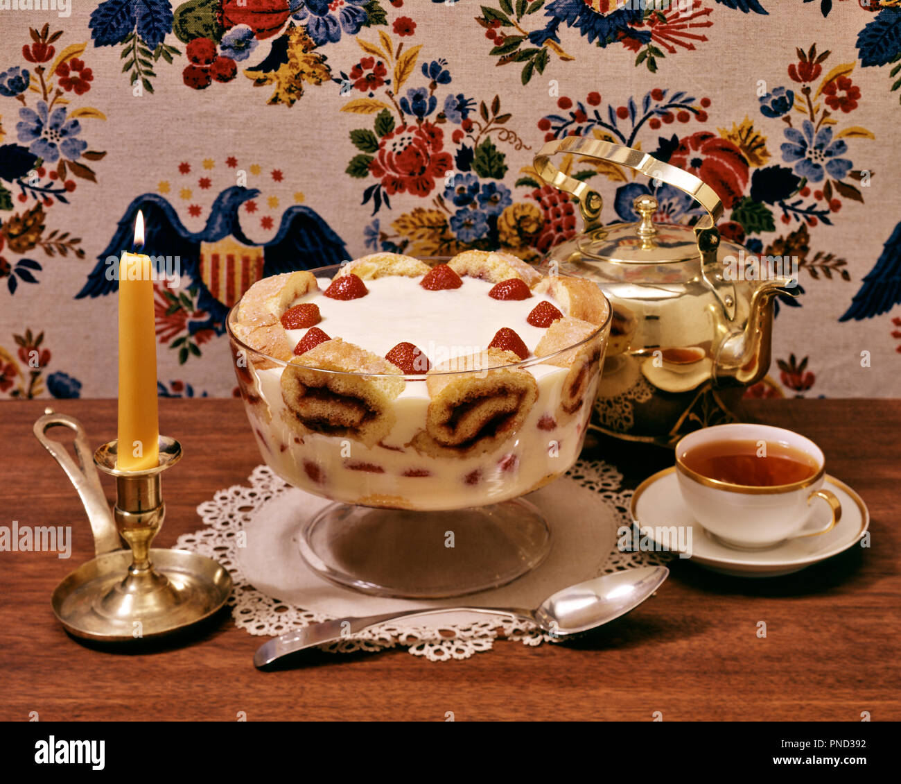 1770s COLONIAL AMERICAN TRIFLE DESSERT IN GLASS COMPOTE DISH LAYERS OF ...