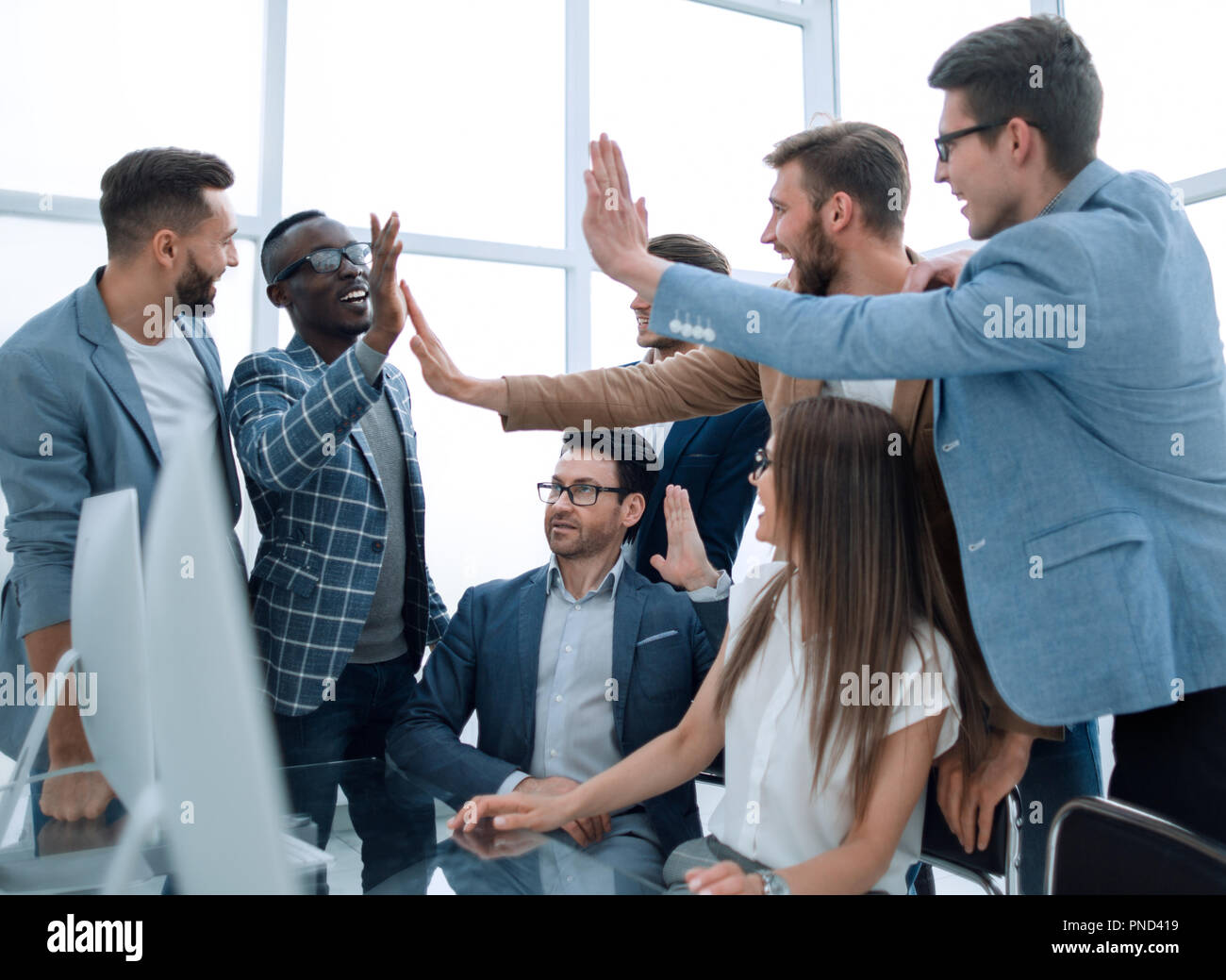 happy business team showing its success Stock Photo - Alamy