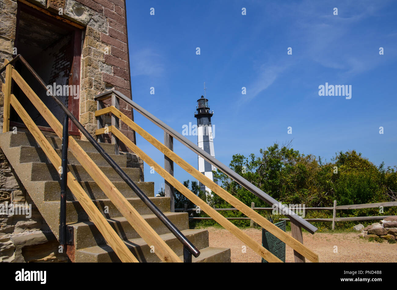 Stairs of the Old Cape Henry lighthouse with the New Cape Henry ...