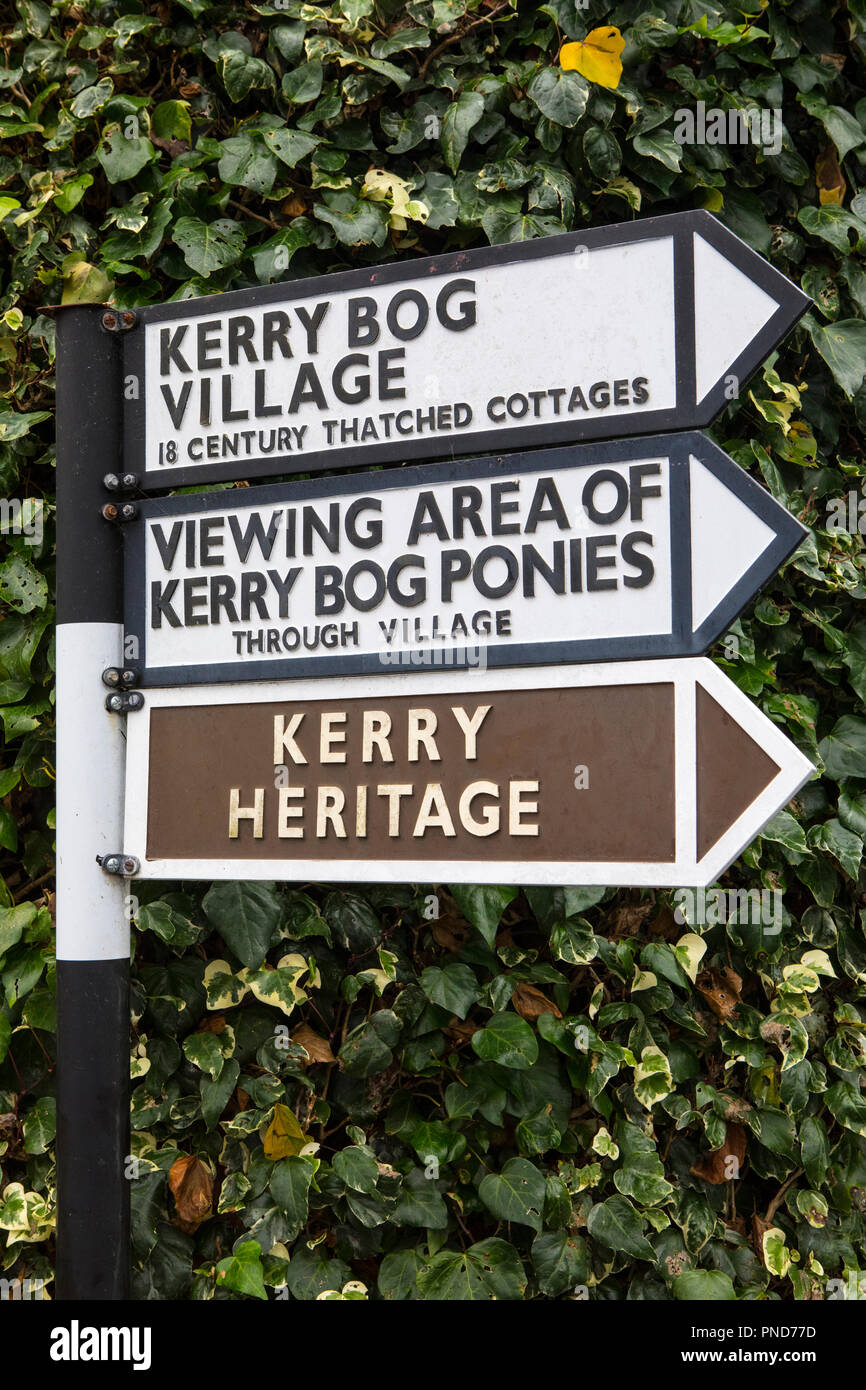Signposts showing the directions to the Kerry Bog Village and the Kerry ...