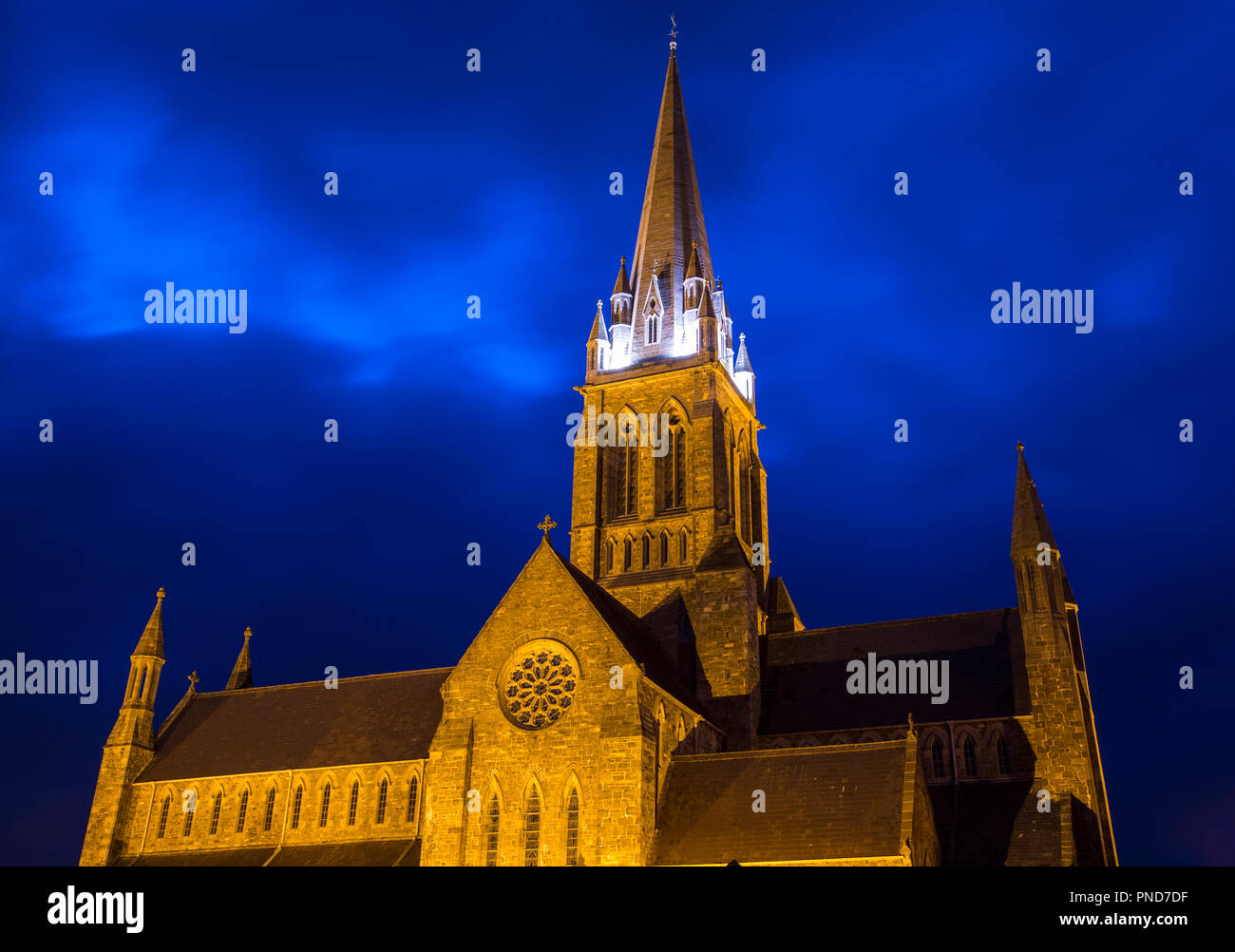 A dusk-time view of the magnificent St. Mary’s Cathedral in Killarney ...