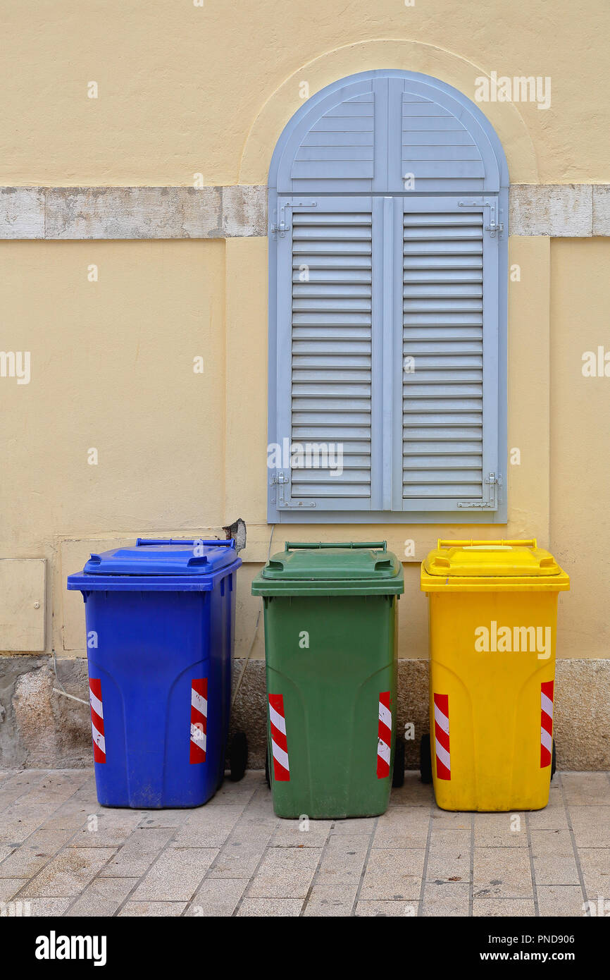 Recycling and sorting plastic trash cans Stock Photo - Alamy