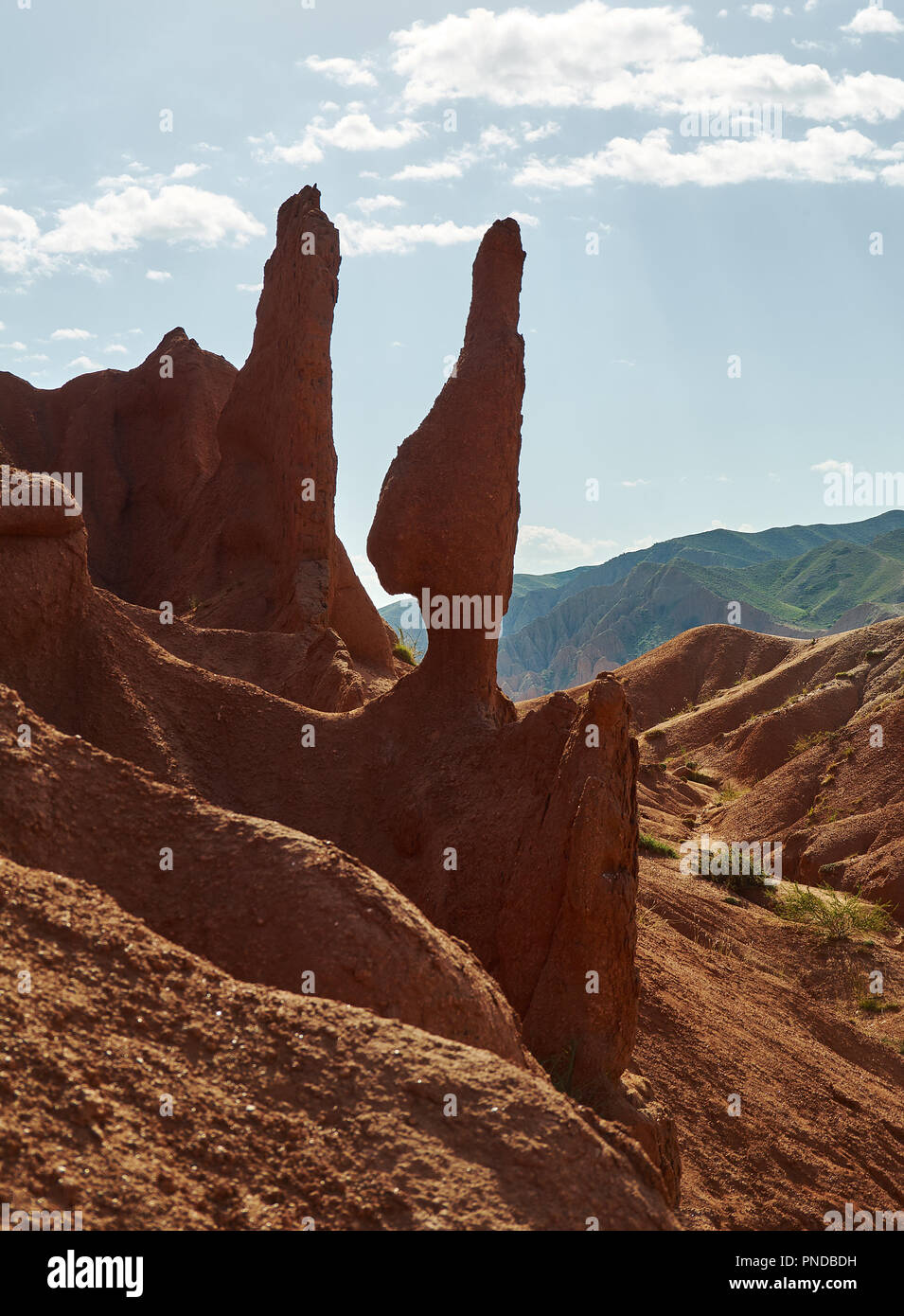 Fairy Tale Canyon, rock formations on the Issyk-Kul lake. Kyrgyzstan ...