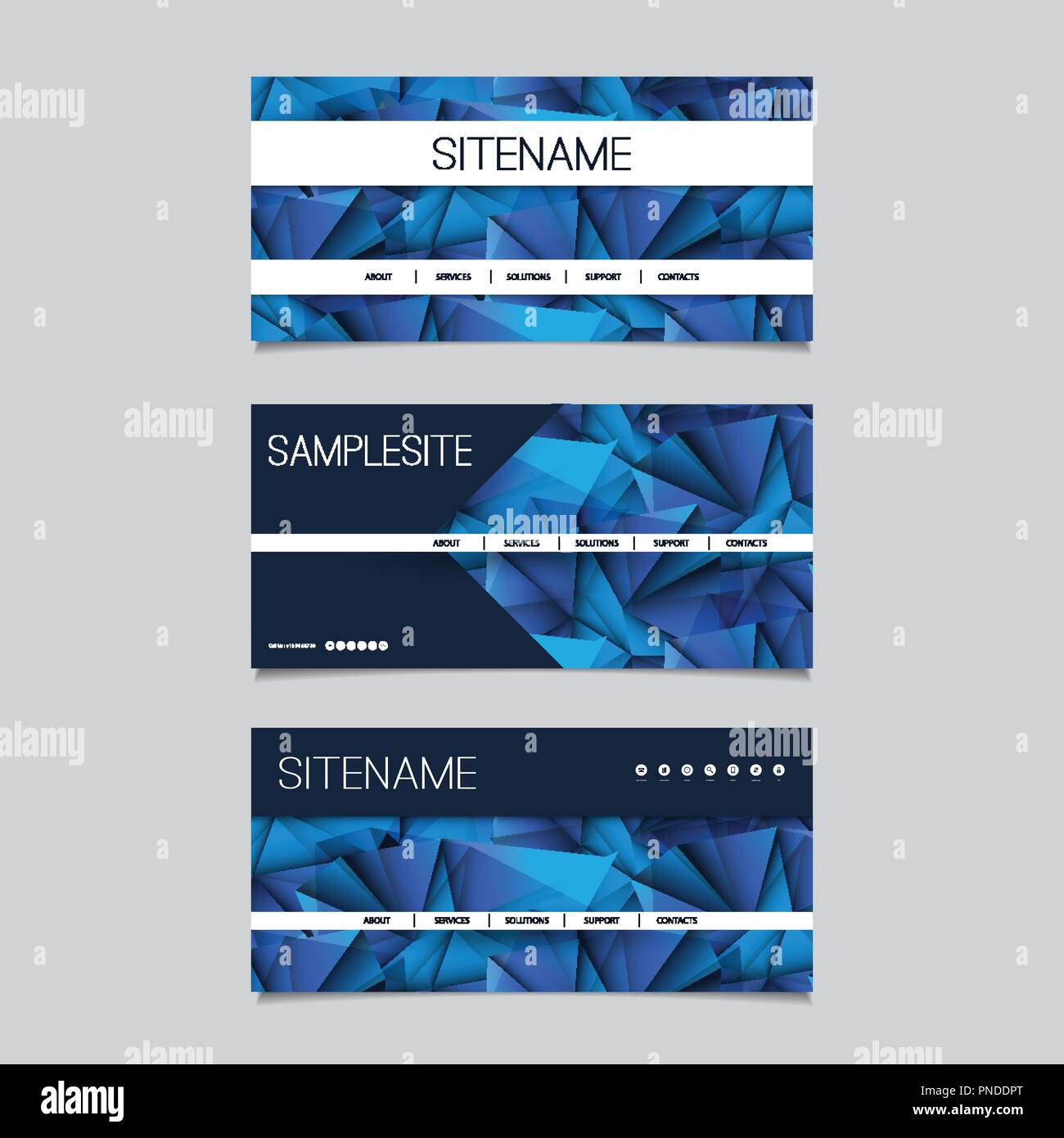 Web Design Elements - Header Design Set with Dark Blue Abstract ...