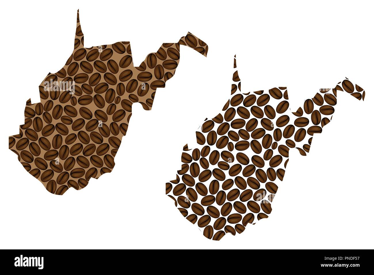 West Virginia (United States of America) - map of coffee bean, State of ...
