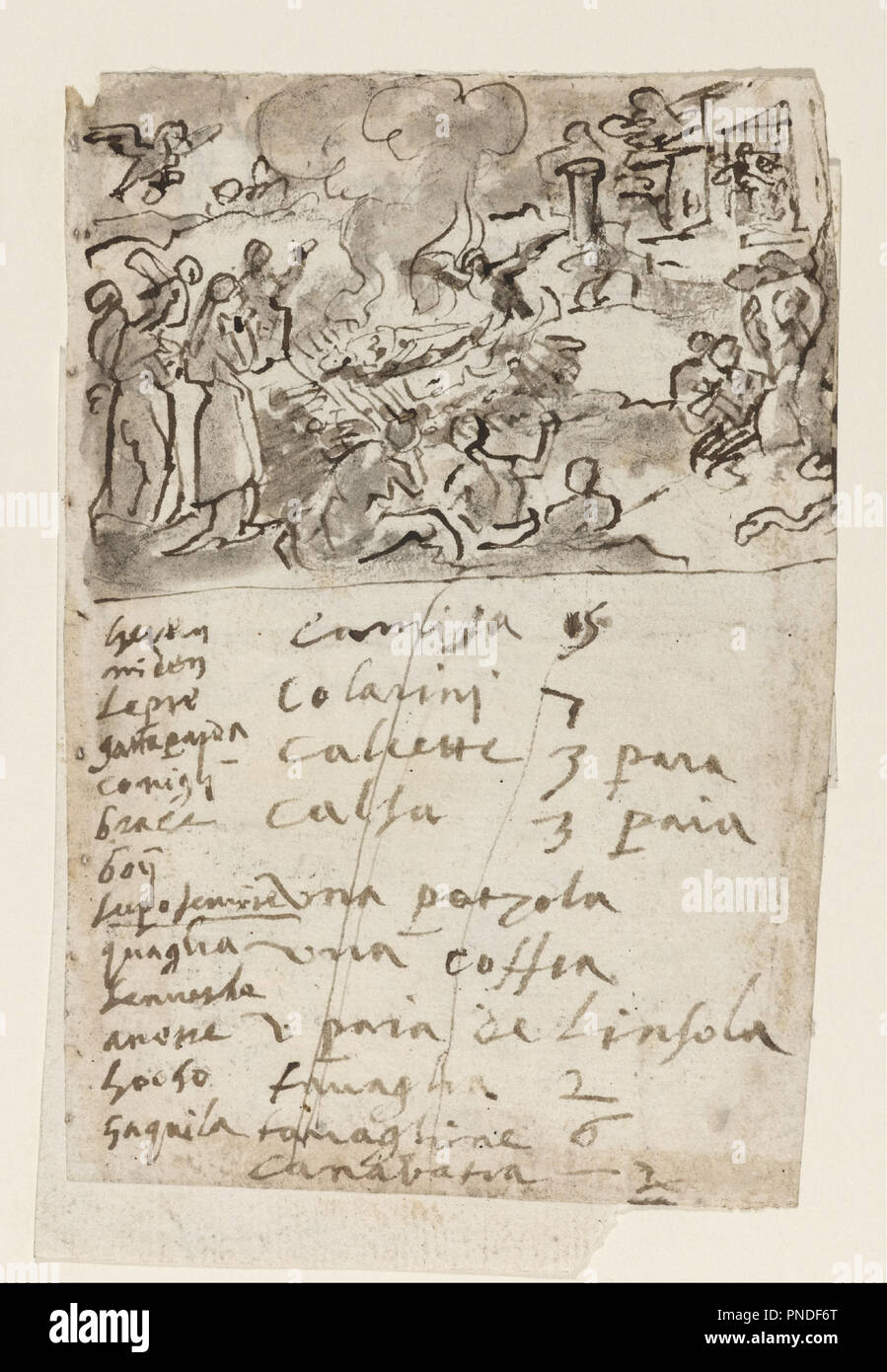 Page of a Sketchbook: Showing a Scene of a Cremation. Date/Period: Ca ...