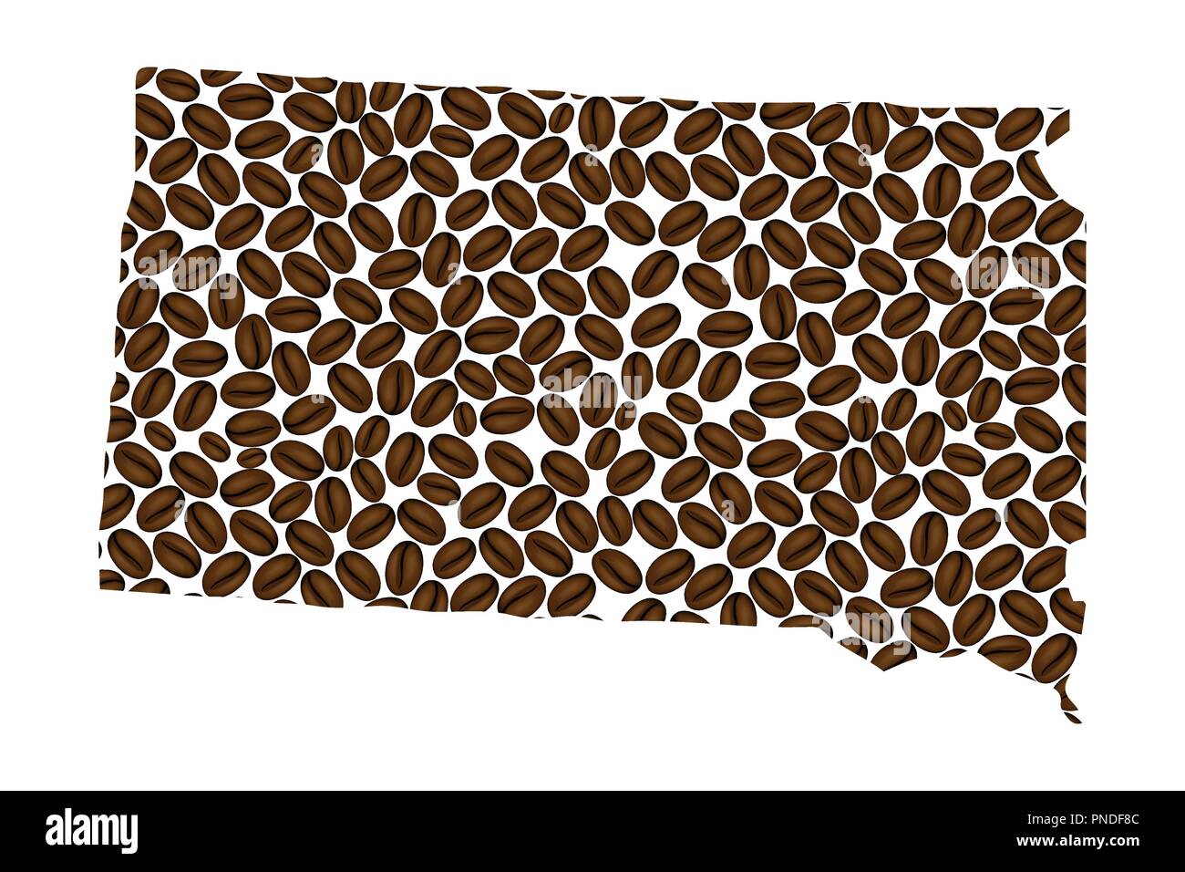 South Dakota (United States of America) - map of coffee bean, South ...