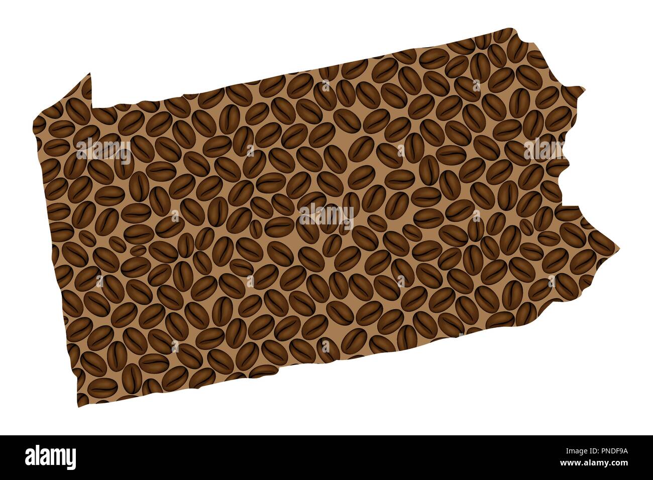 Pennsylvania (United States of America) - map of coffee bean ...